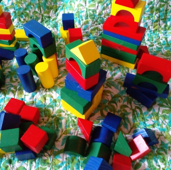 Toys | Wood Color Building Blocks For Kids 93 Blocks Used | Poshmark